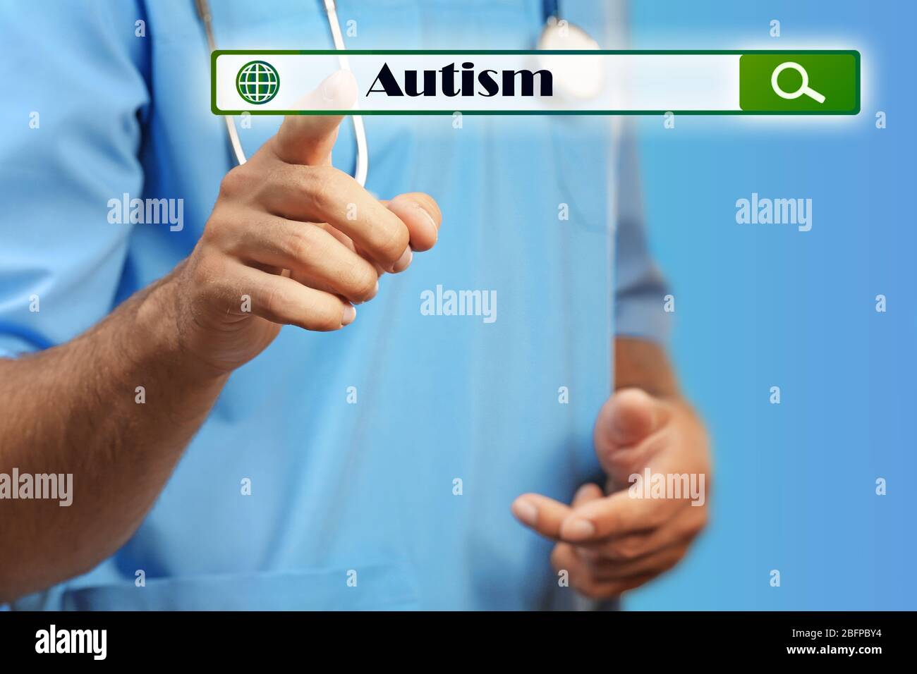 Doctor working with virtual screen. Children autism concept Stock Photo ...