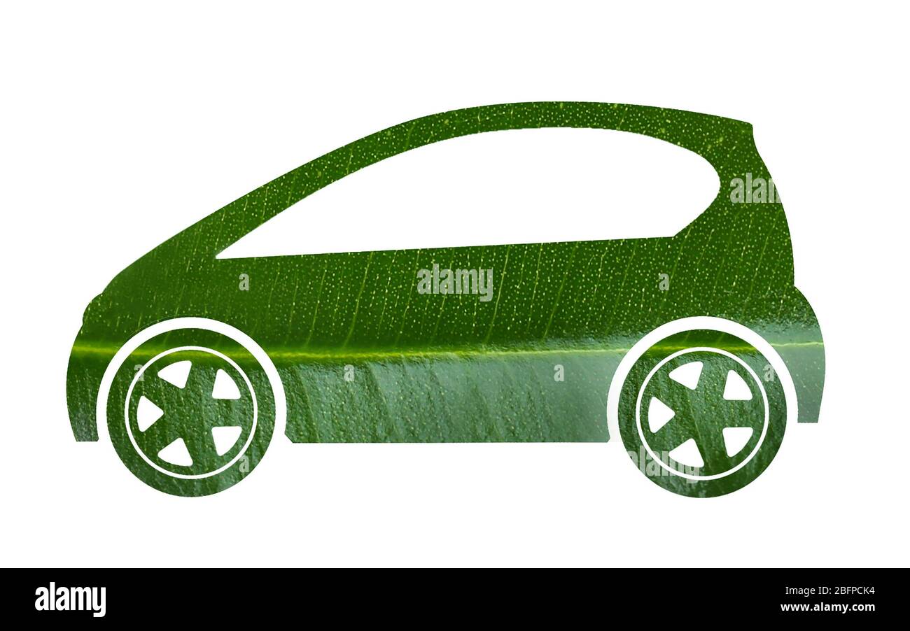 Car silhouette made of green leaf on white background. Eco vehicle ...