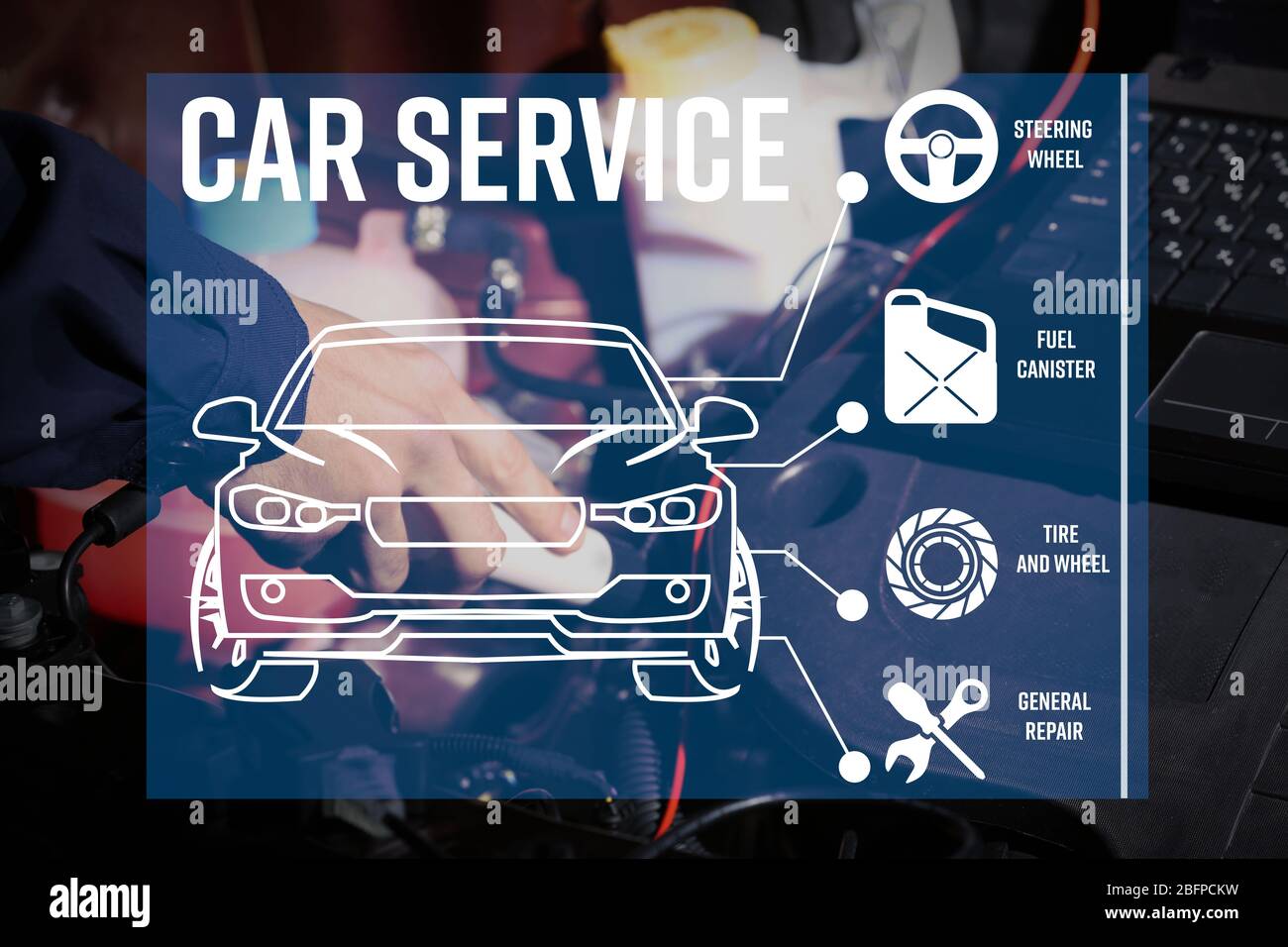 Interface of modern car diagnostic program on engine background. Car ...