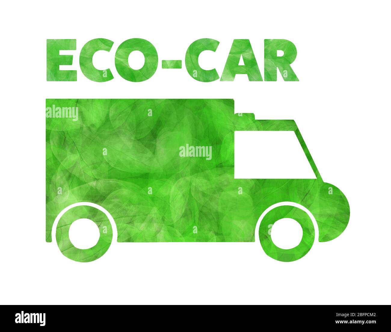 Car silhouette made of green leaf with word ECO-CAR on white background ...