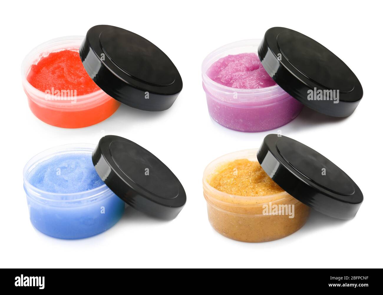 Collage of body scrubs on white background Stock Photo - Alamy