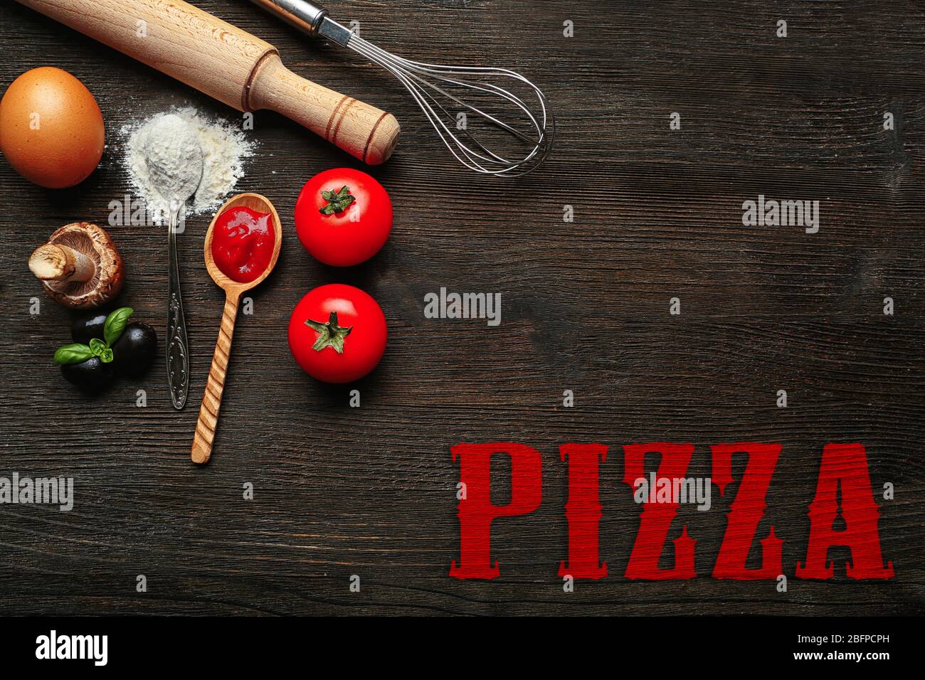 Top view pizza word hi-res stock photography and images - Alamy