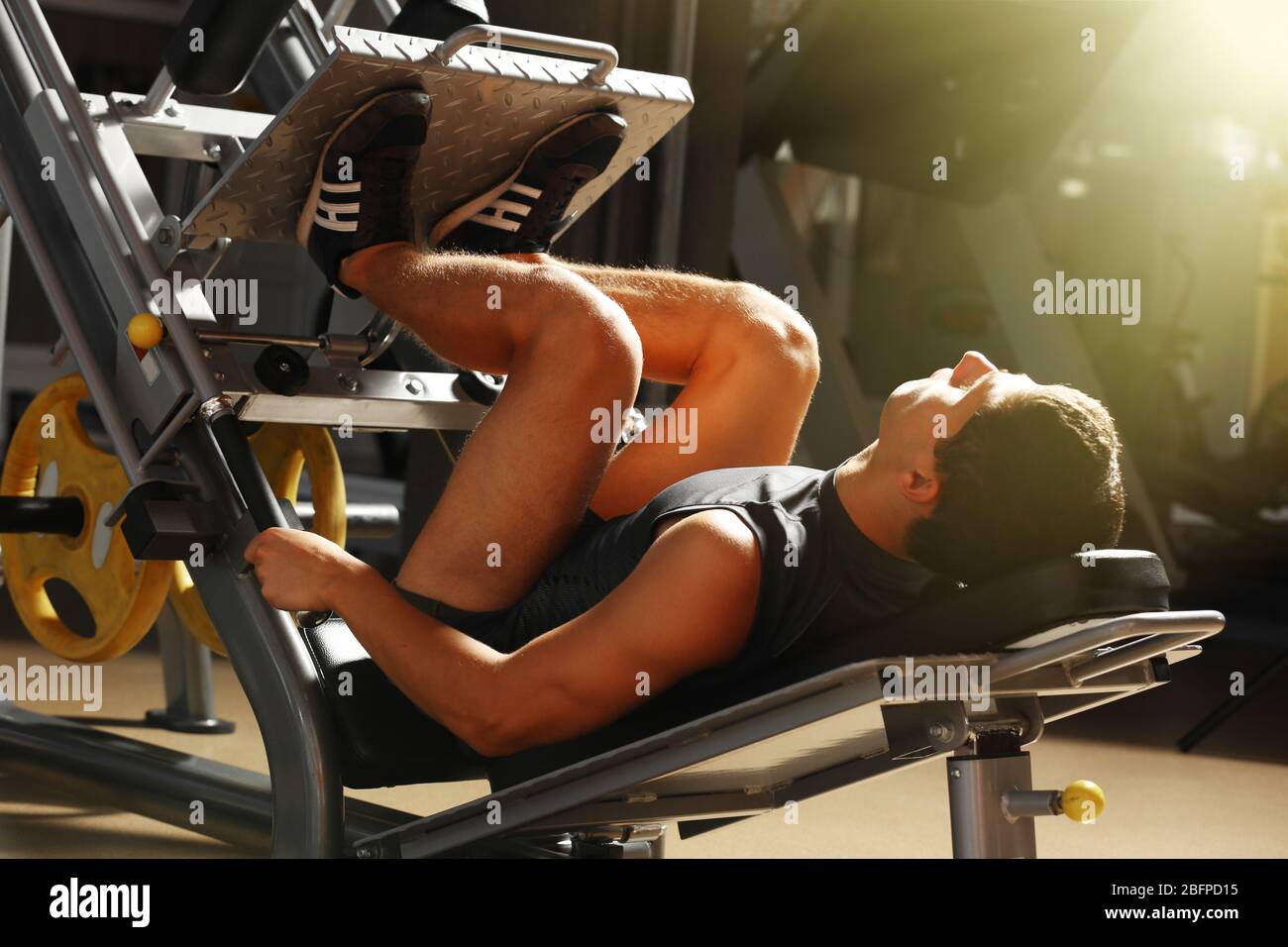 Gym machine leg lift hi-res stock photography and images - Alamy