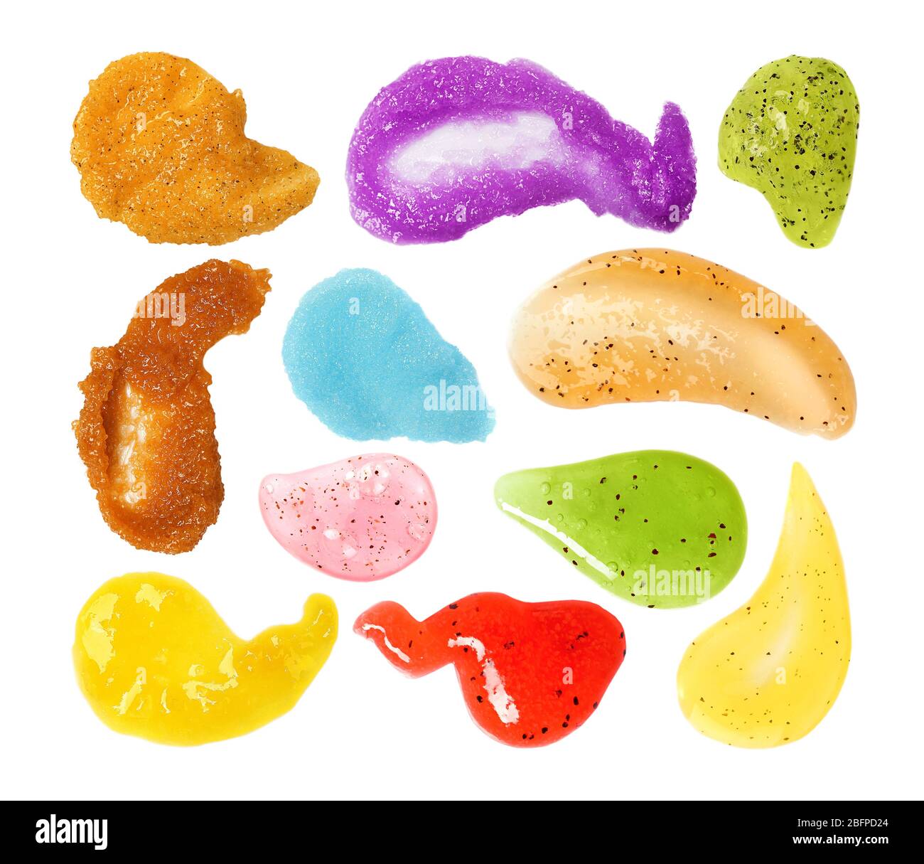 Collage of scrub samples on white background Stock Photo - Alamy