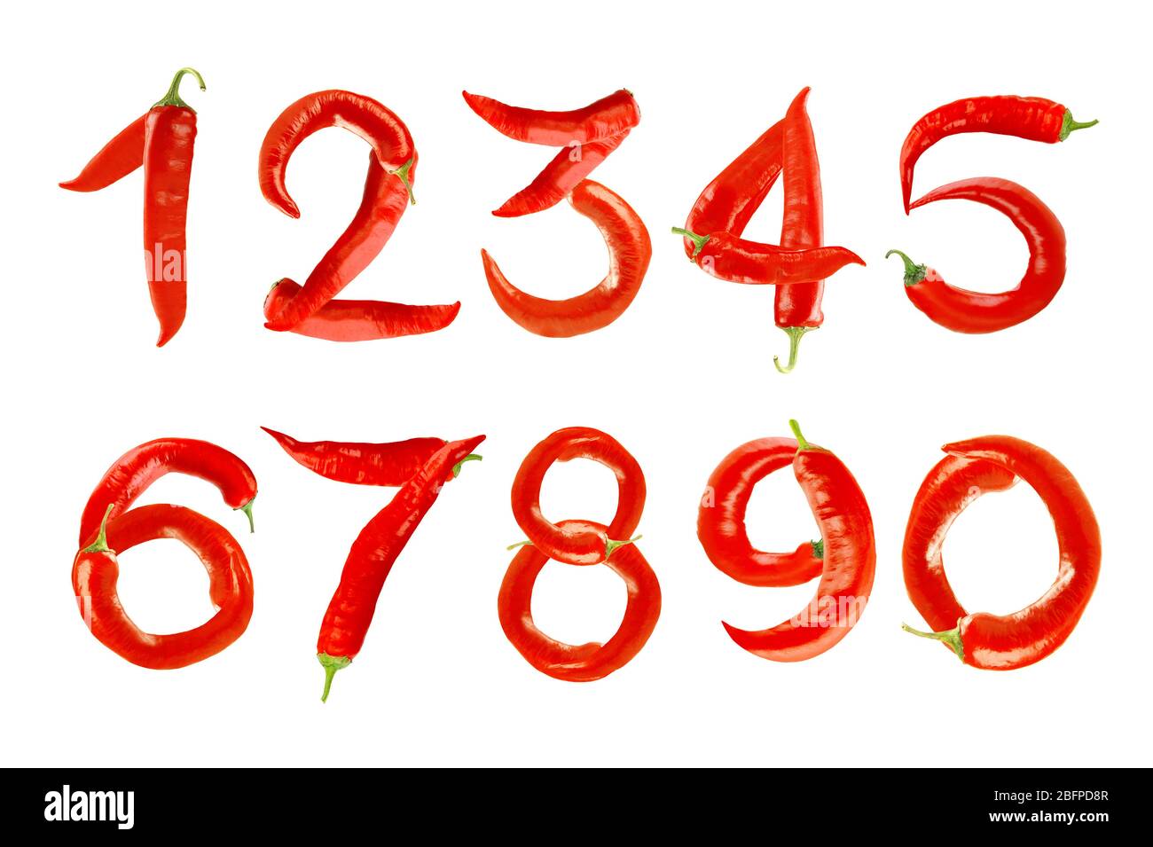 Numbers made of chili peppers on white background Stock Photo - Alamy