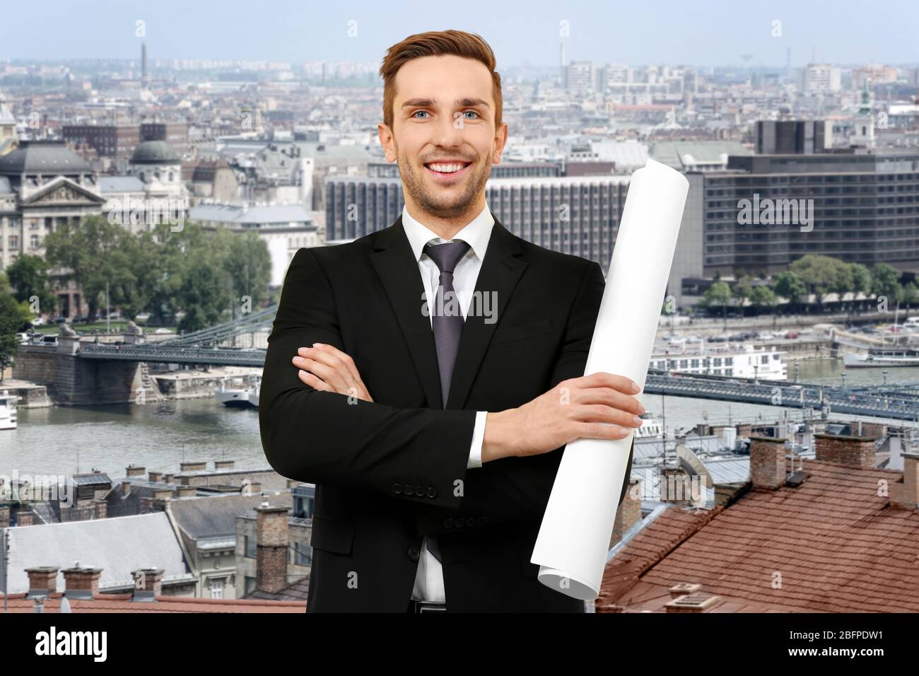 Engineer man building city drawing hi-res stock photography and images ...