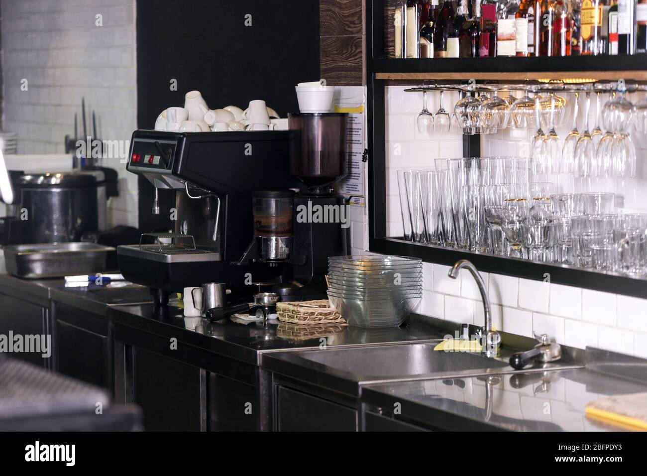Workplace in modern bar Stock Photo - Alamy