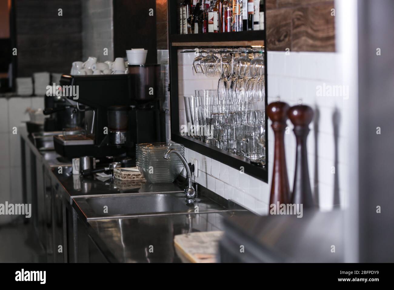 Workplace in modern bar Stock Photo - Alamy