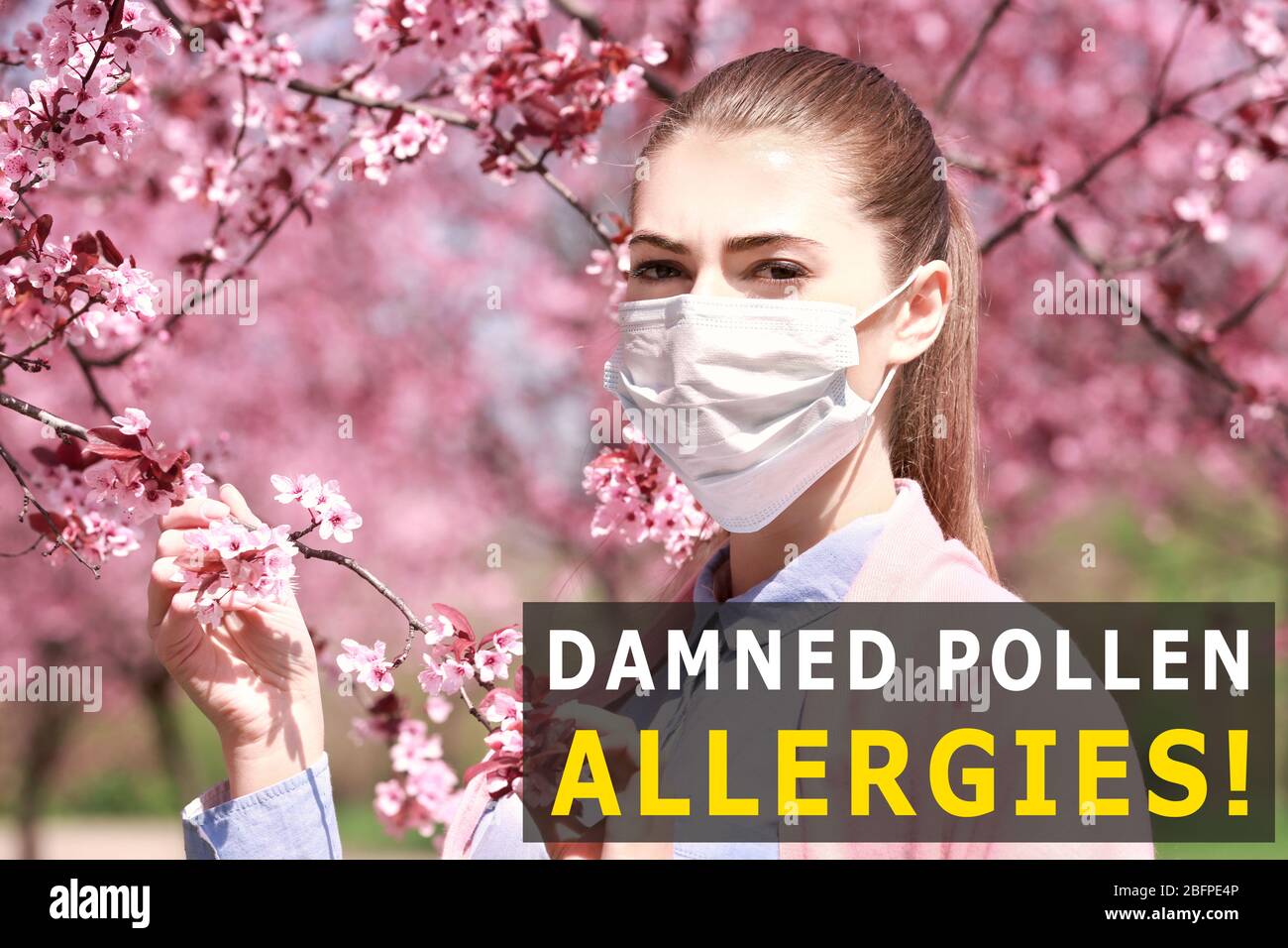 Pollen allergy. Young woman with face mask outdoor Stock Photo - Alamy