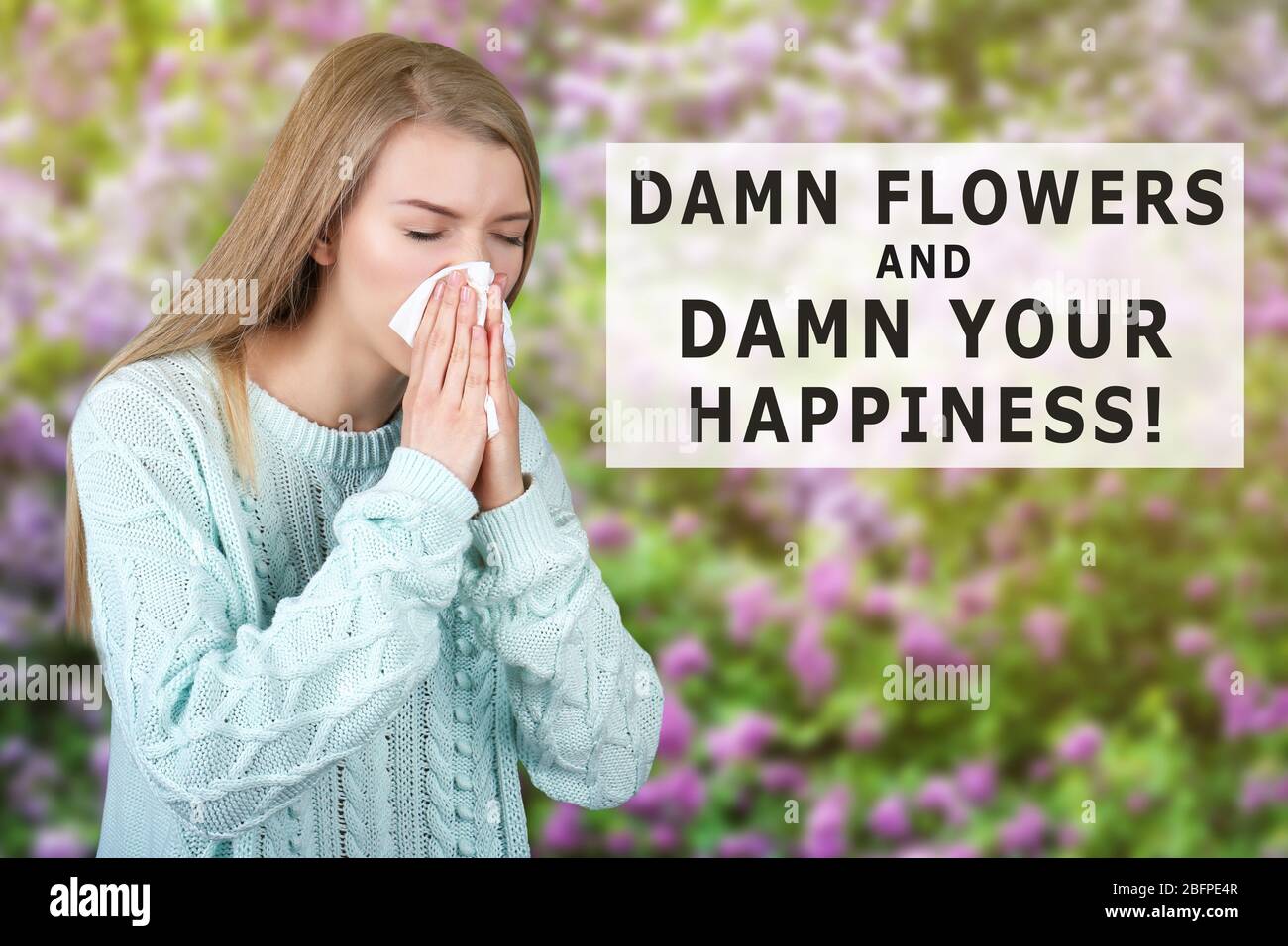 Pollen allergy. Young woman with tissue outdoor Stock Photo - Alamy