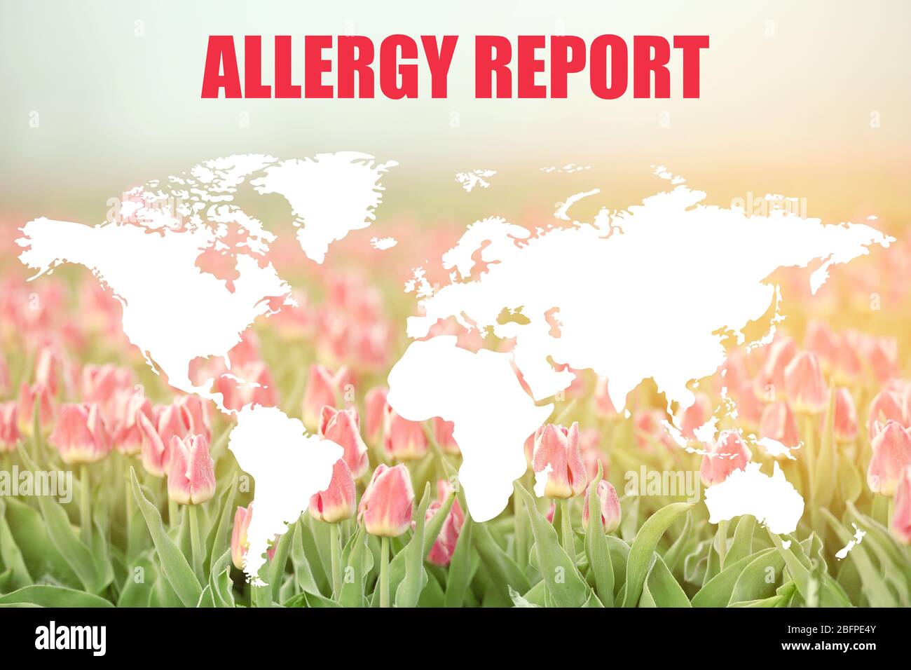 Text ALLERGY REPORT and world map on flower background Stock Photo - Alamy