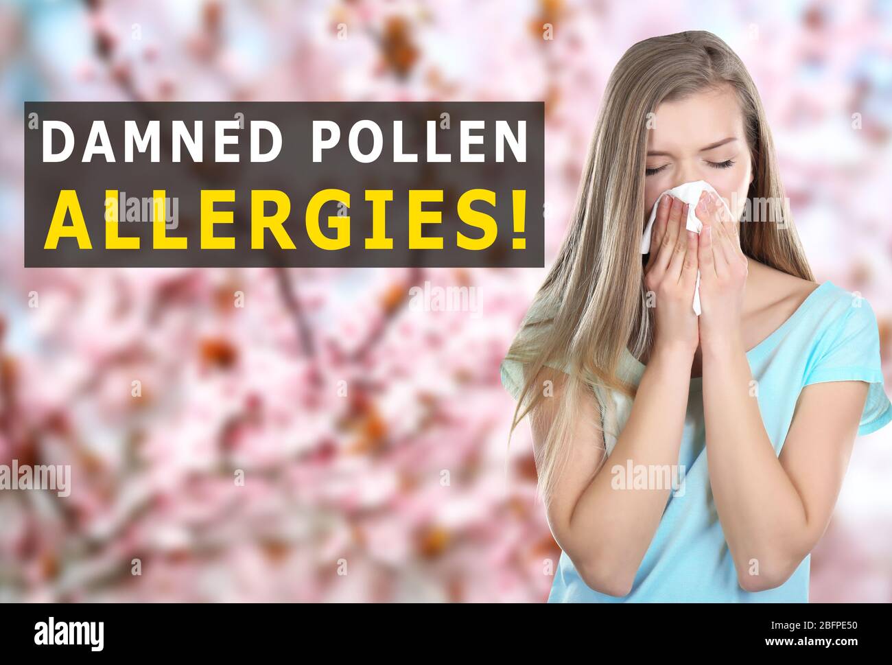 Pollen allergy. Young woman with tissue outdoor Stock Photo - Alamy