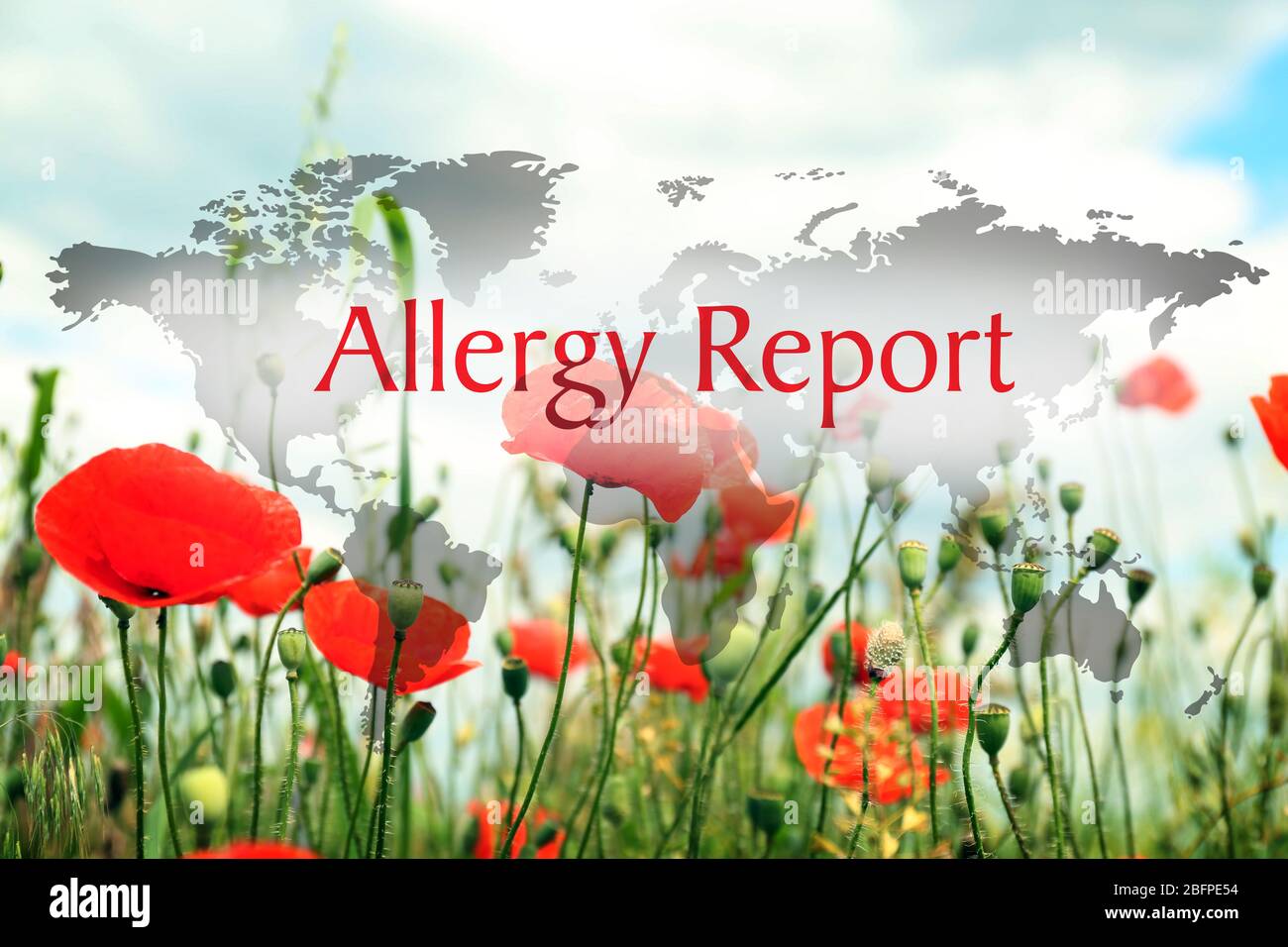 Text ALLERGY REPORT and world map on flower background Stock Photo - Alamy