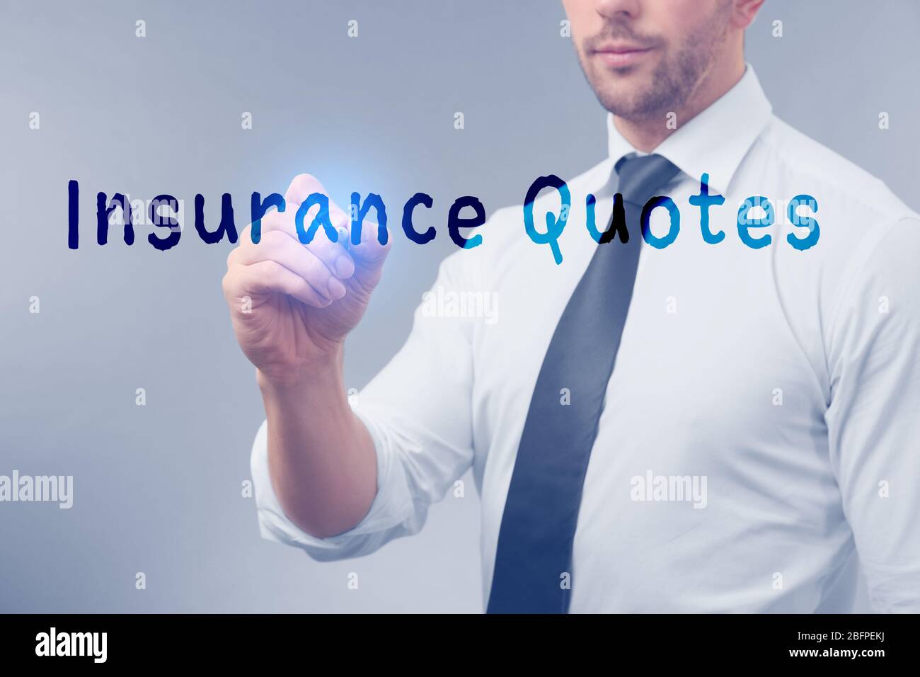 Insurance quotes concept. Man working with virtual screen Stock Photo ...