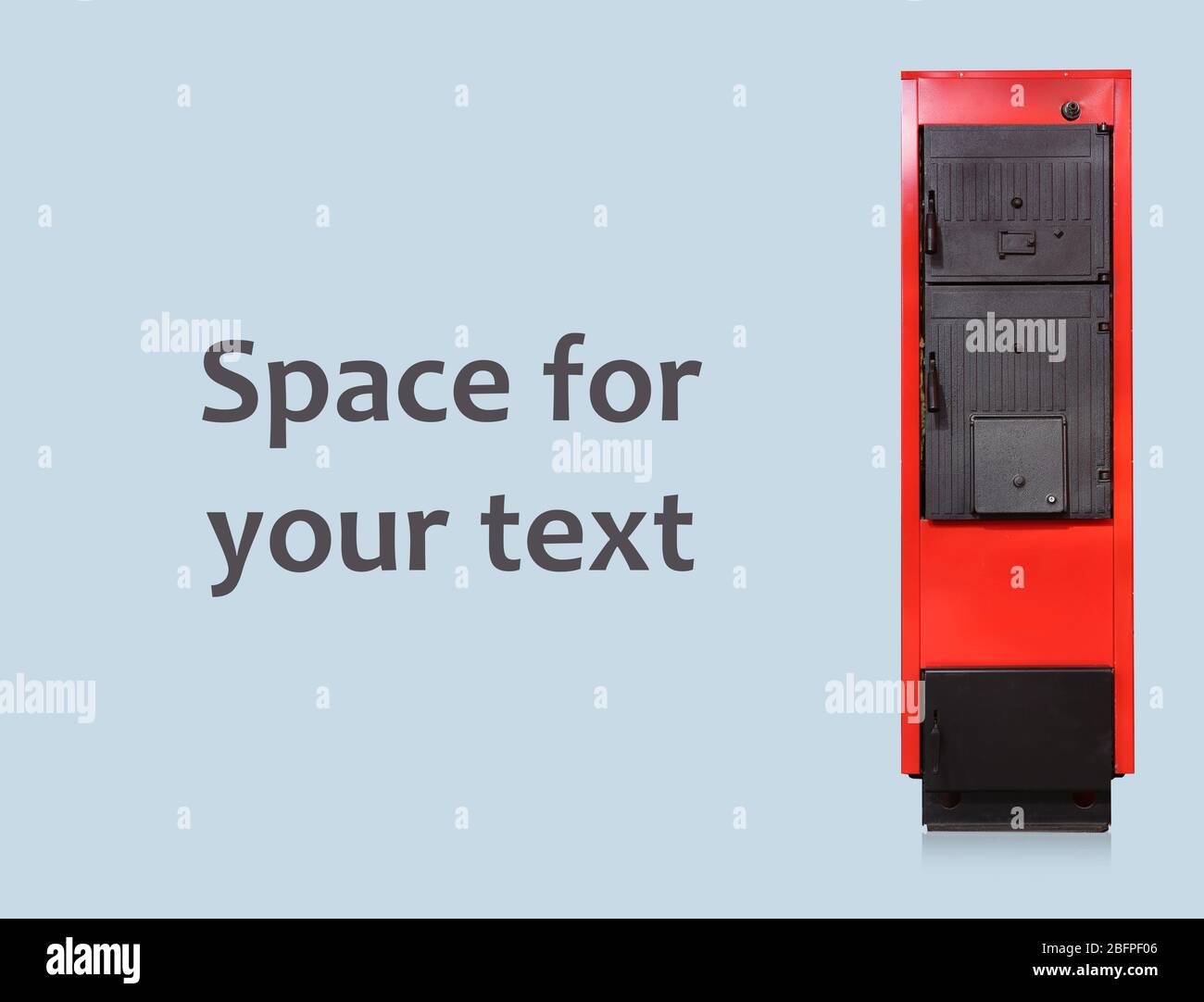 Solid fuel boiler with space for text on color background. Energy ...