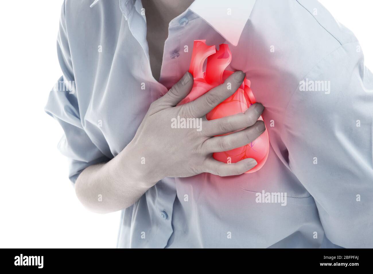 Heart attack concept. Woman suffering from chest pain, closeup Stock ...