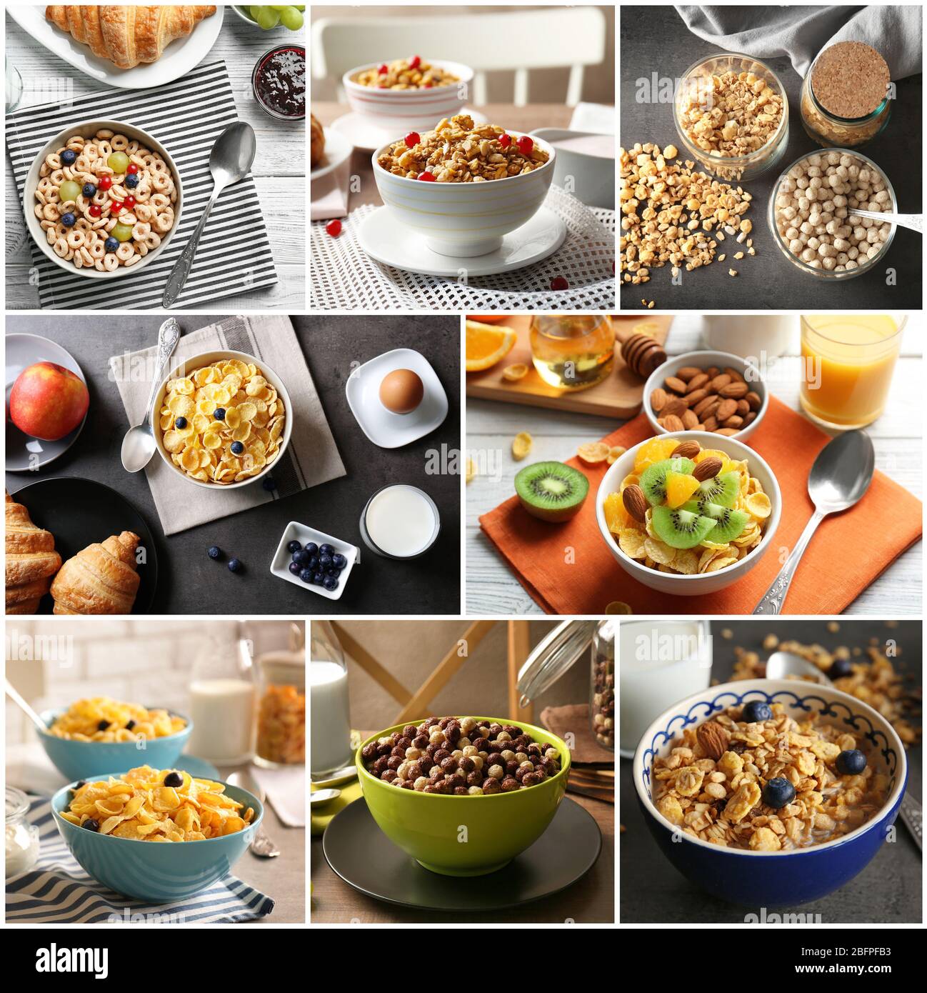 Collage of delicious food as background. Ideas for serving cereal ...