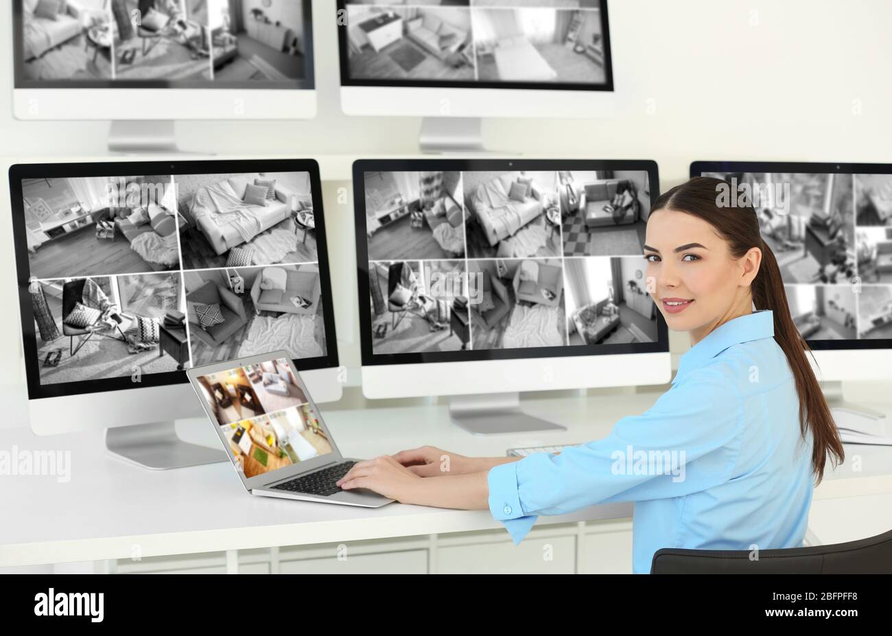 Security guard watching cctv footage hi-res stock photography and ...