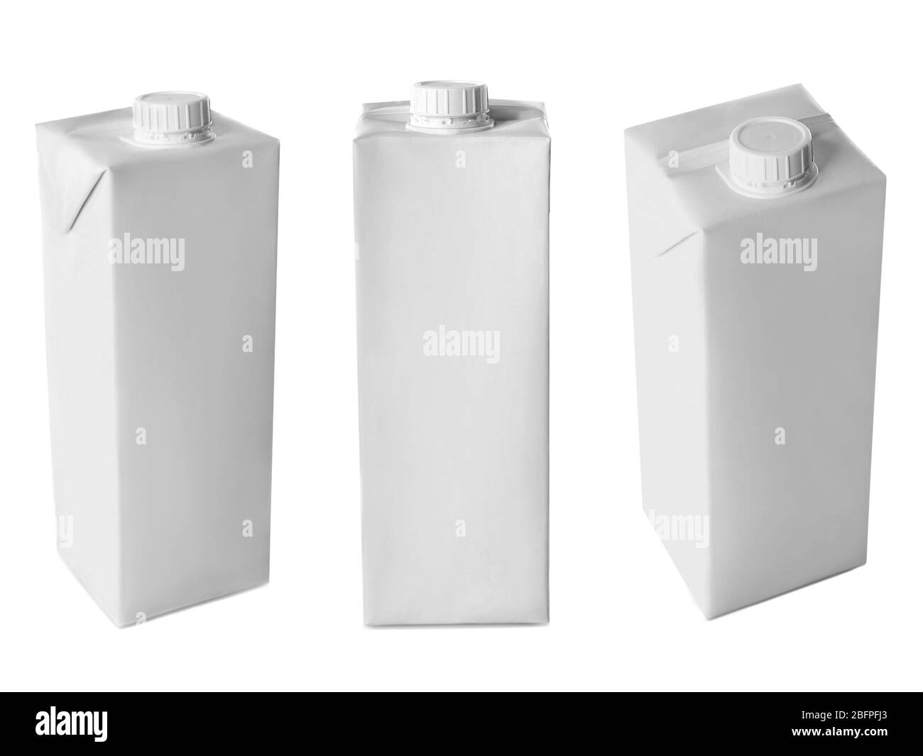 Different views of blank milk box on white background. Mockup for ...