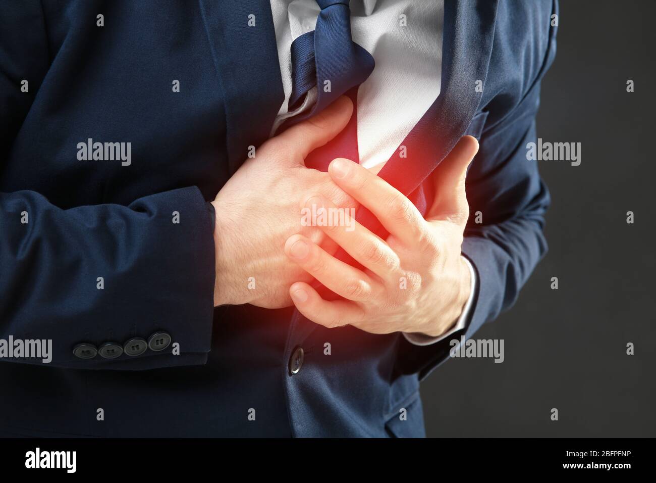Heart attack concept. Man suffering from chest pain, closeup Stock ...
