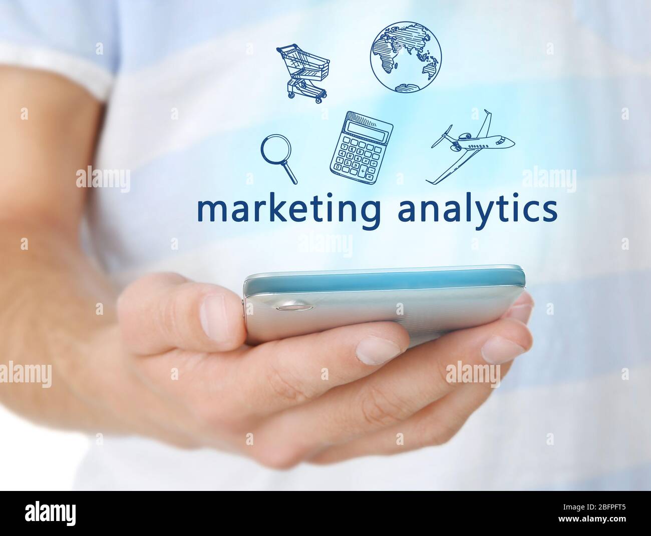 Marketing analytics concept. Man using smartphone, closeup Stock Photo ...