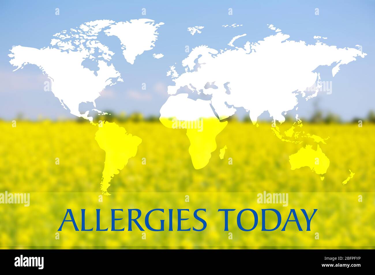 Text ALLERGIES TODAY and world map on landscape background Stock Photo ...