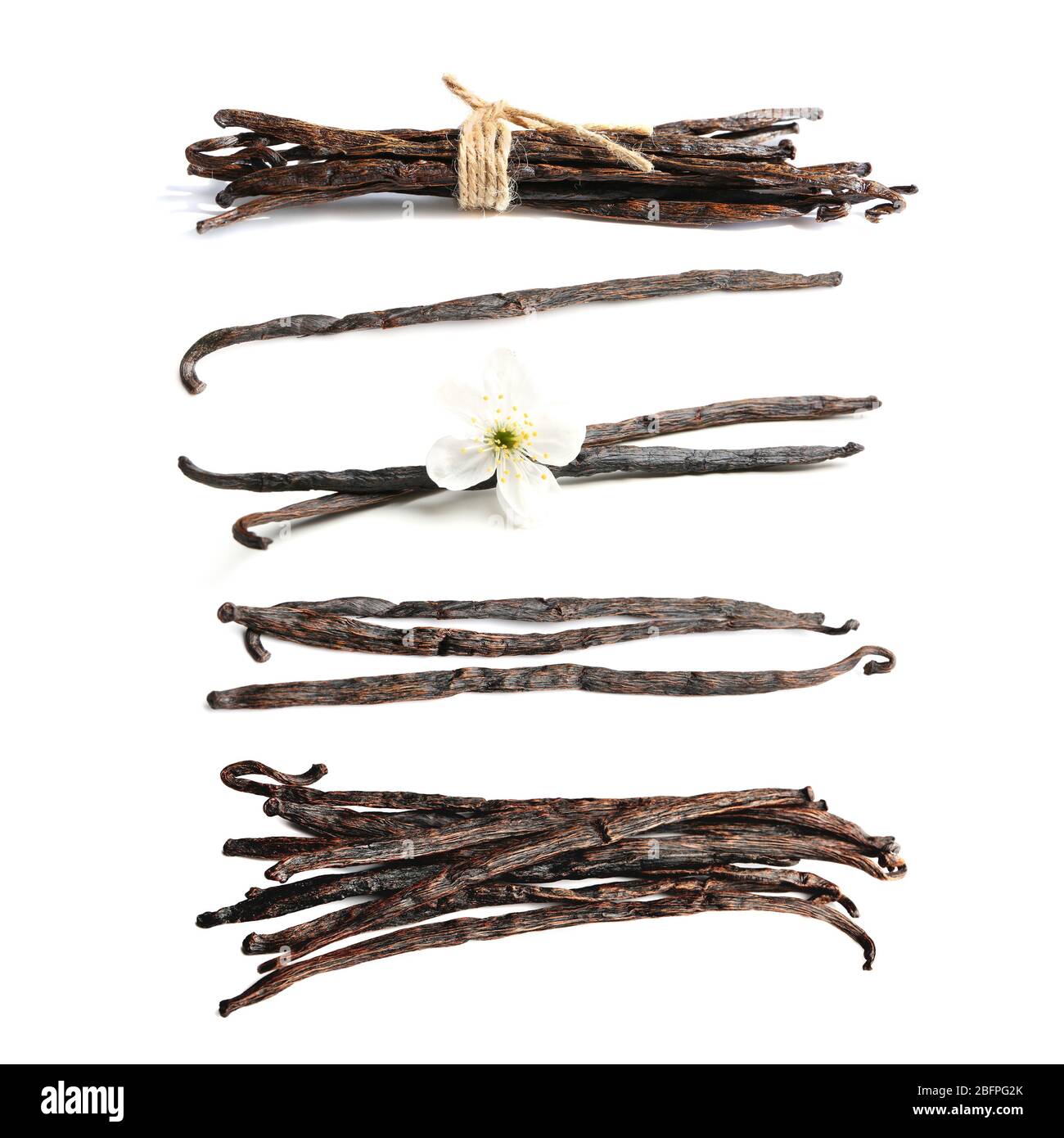 Vanilla pods with flower on white background Stock Photo - Alamy