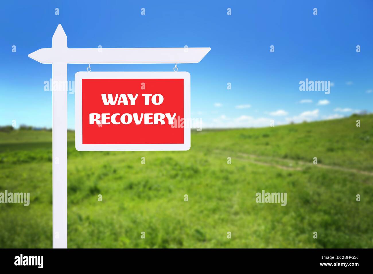 Rehabilitation concept. Signboard with text WAY TO RECOVERY on ...