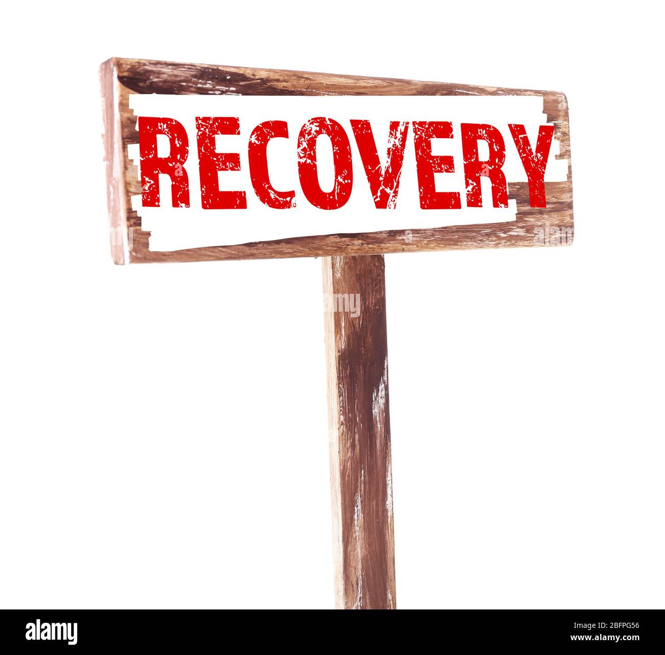 Rehabilitation concept. Signboard with word RECOVERY on white ...