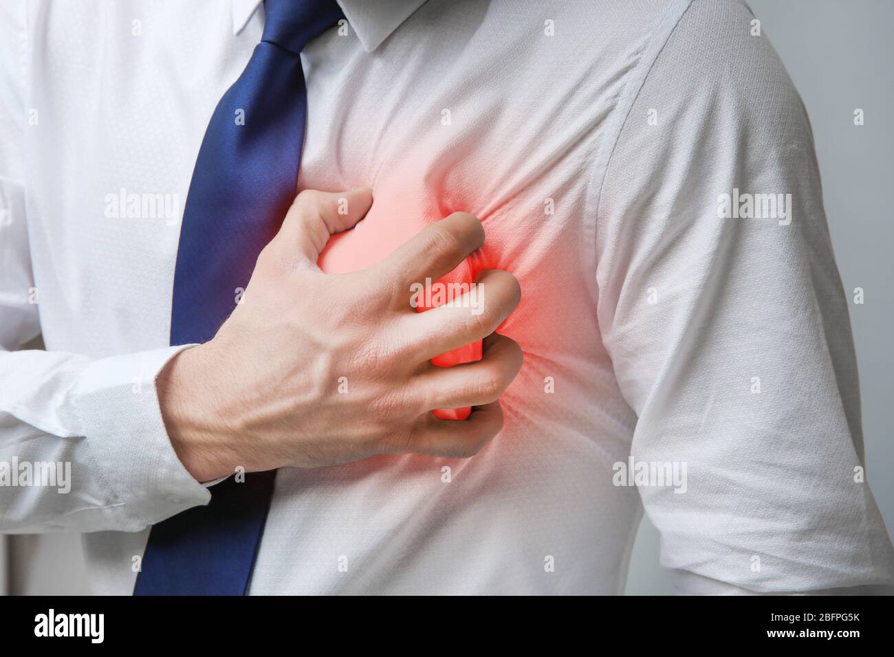 Heart attack concept. Man suffering from chest pain, closeup Stock ...