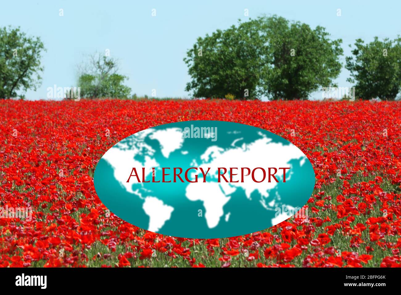 Text ALLERGY REPORT and world map on landscape background Stock Photo ...