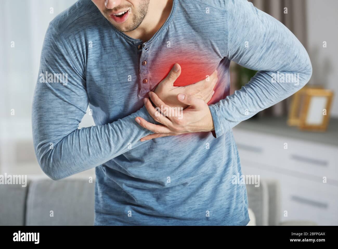 Heart attack concept. Man suffering from chest pain, closeup Stock ...