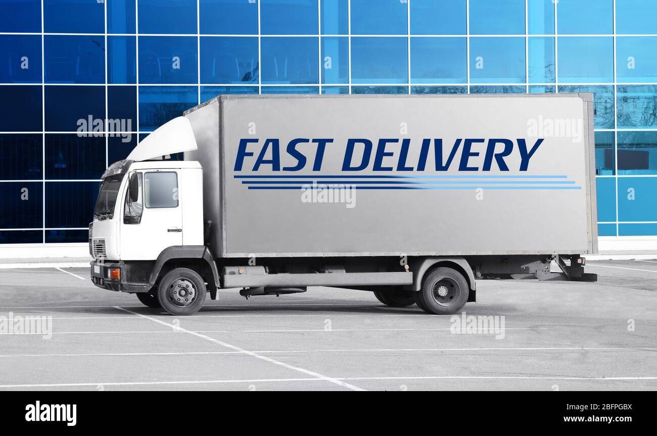 Delivery concept. Service truck at parking lot Stock Photo - Alamy