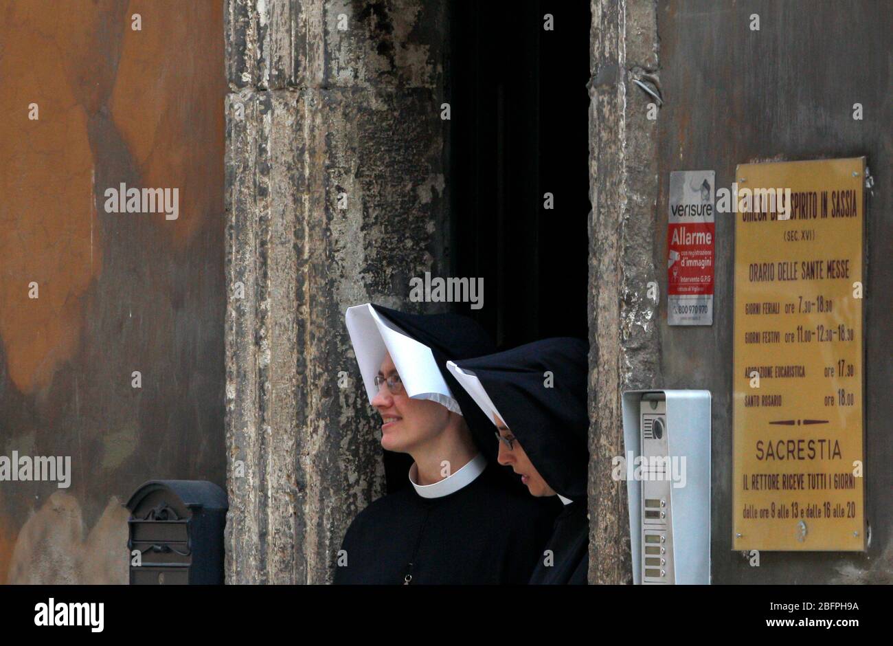 Rome, Italy. 19th Apr, 2020. Nuns look on as Pope Francis, not seen ...