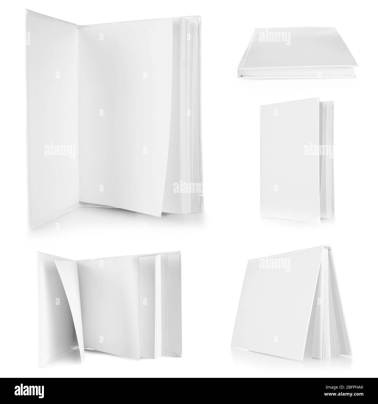 Marketing concept. Blank brochures on white background Stock Photo - Alamy