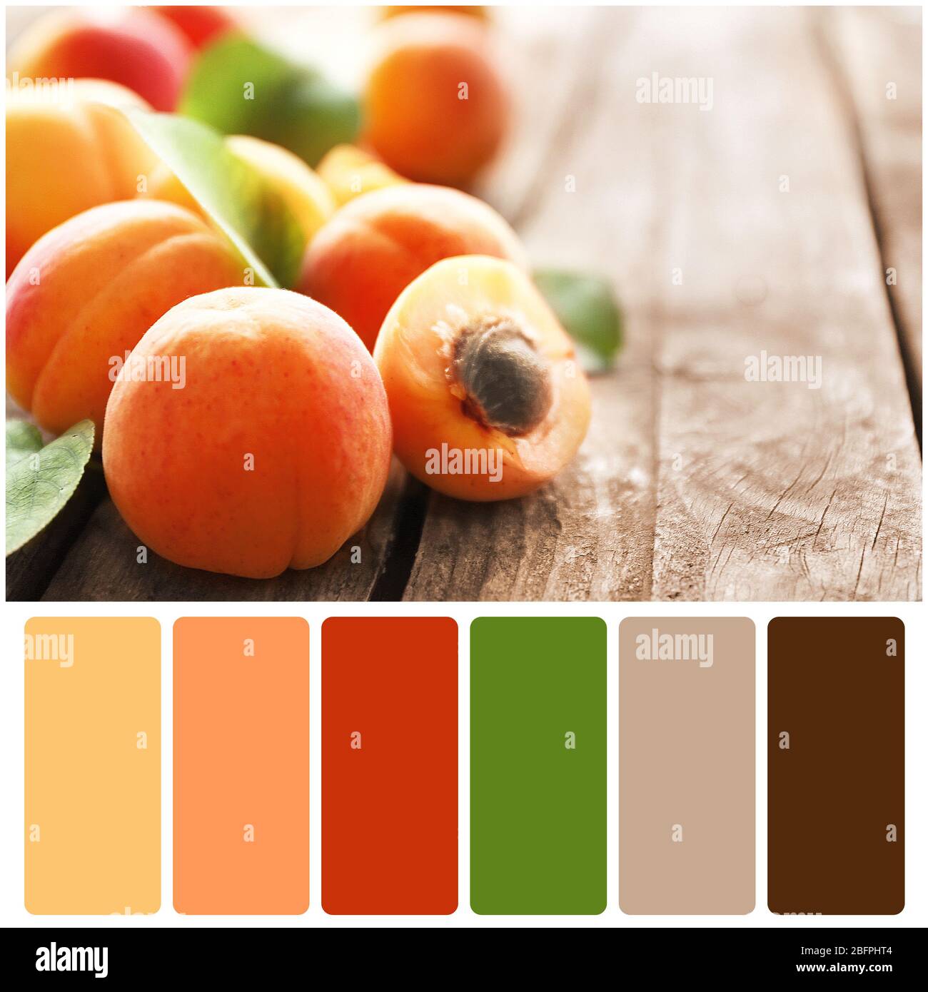Color matching palette. Tasty apricots on wooden background Stock Photo ...