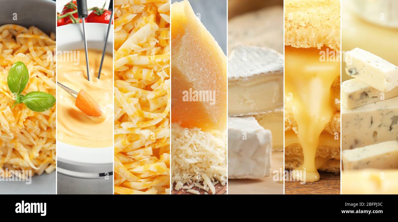 Collage with different kinds of cheese Stock Photo - Alamy