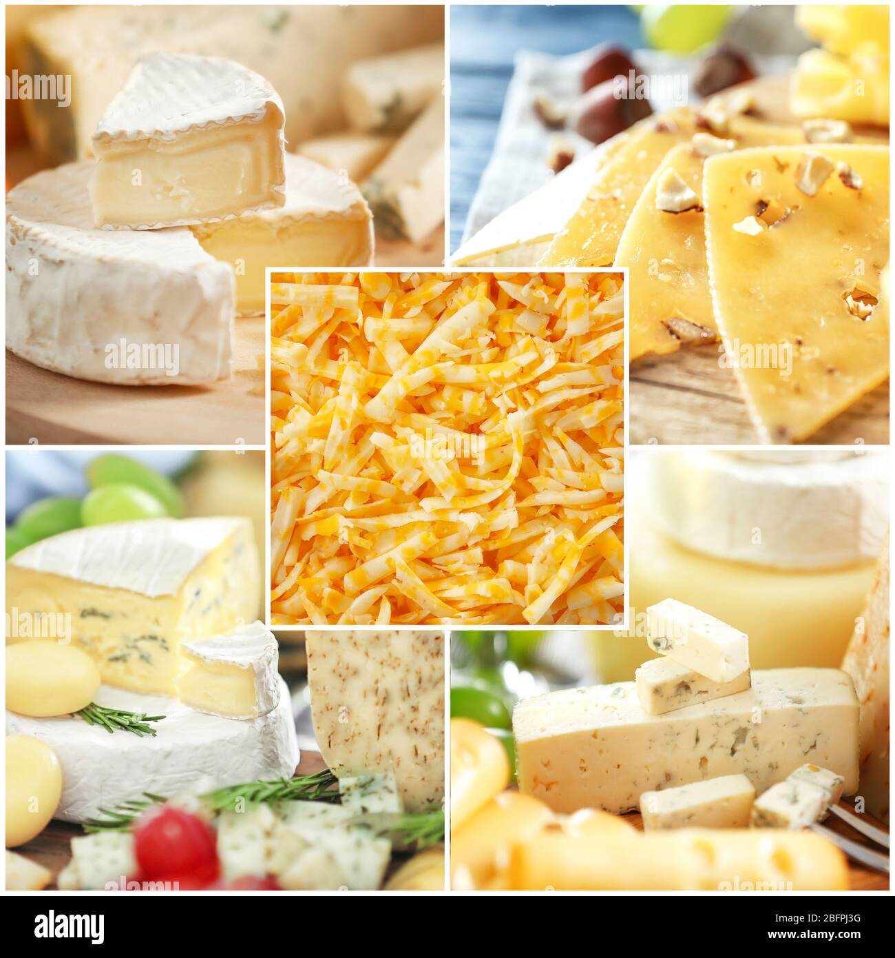 Collage with different kinds of cheese Stock Photo - Alamy