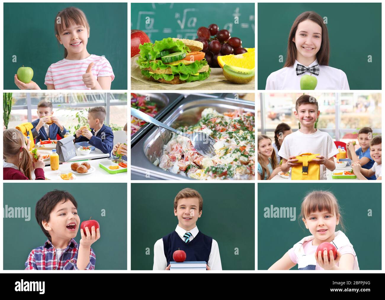 Collage for school lunch concept Stock Photo - Alamy
