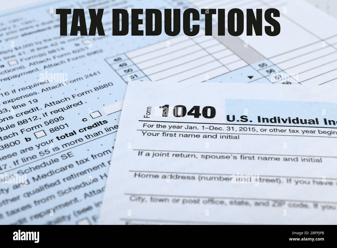 Deductions concept. Individual income tax return form, closeup Stock ...