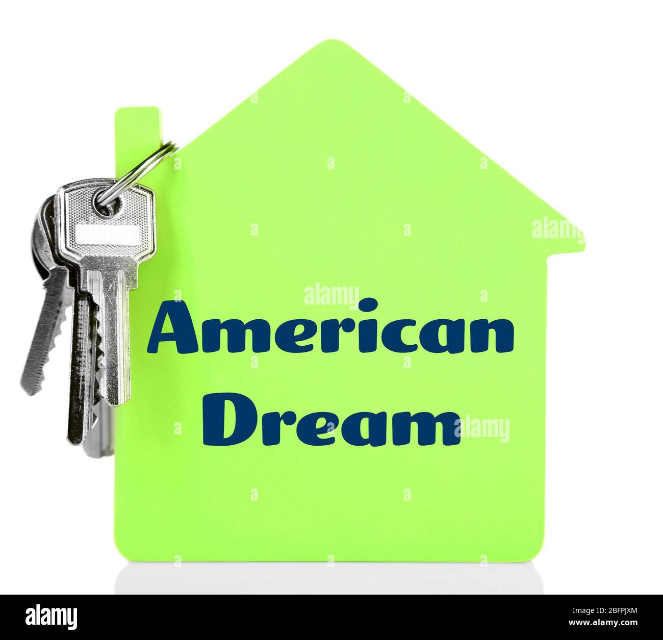 Text AMERICAN DREAM on house model and keys, white background Stock ...
