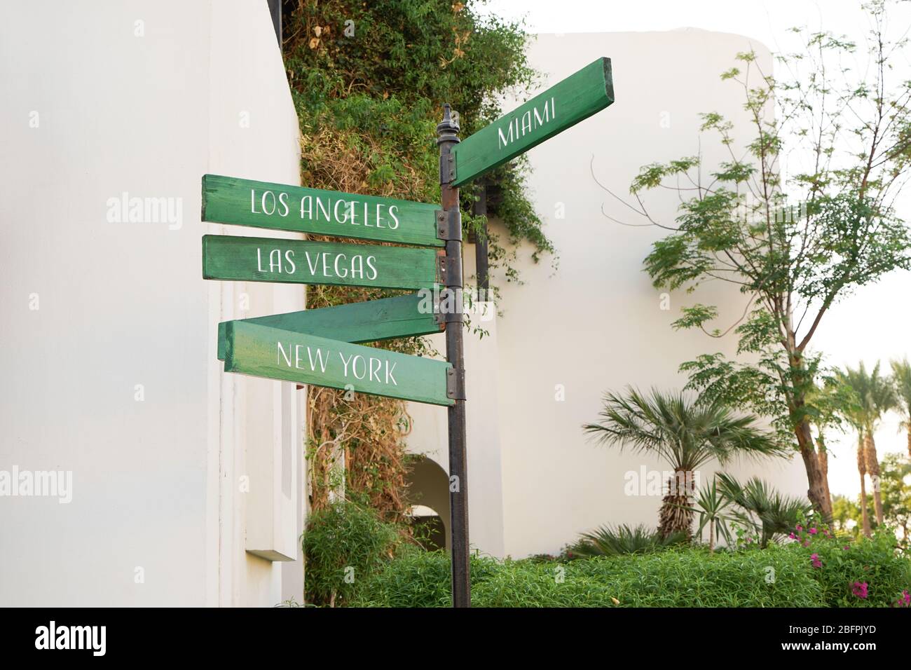 Signpost with different directions on street. Travel USA concept Stock ...