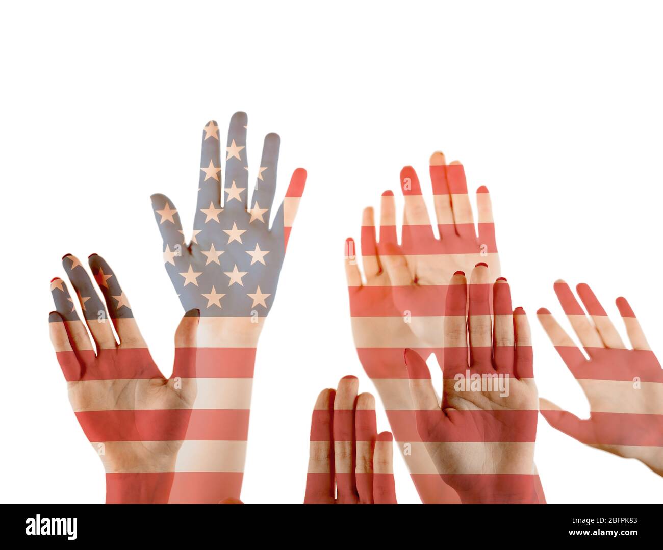 Hands raising american flag hi-res stock photography and images - Alamy