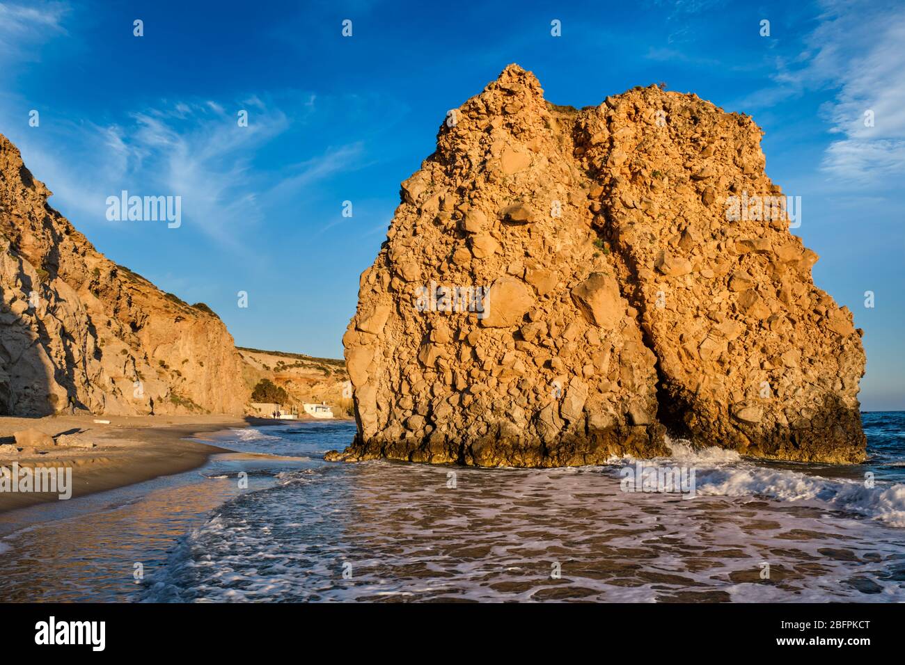 Fyriplaka beach on sunset, Milos island, Cyclades, Greece Stock Photo ...