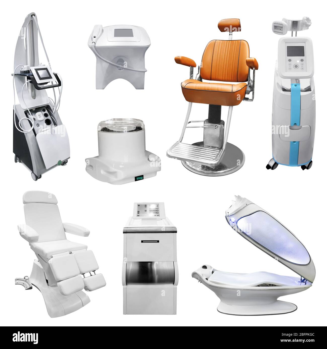 Different spa equipment on white background Stock Photo - Alamy