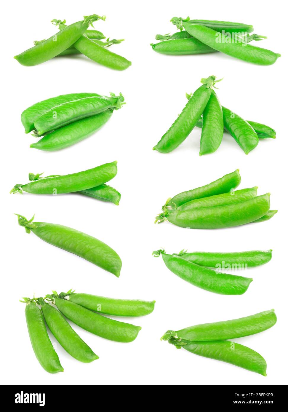 Fresh green pea pods on white background Stock Photo - Alamy