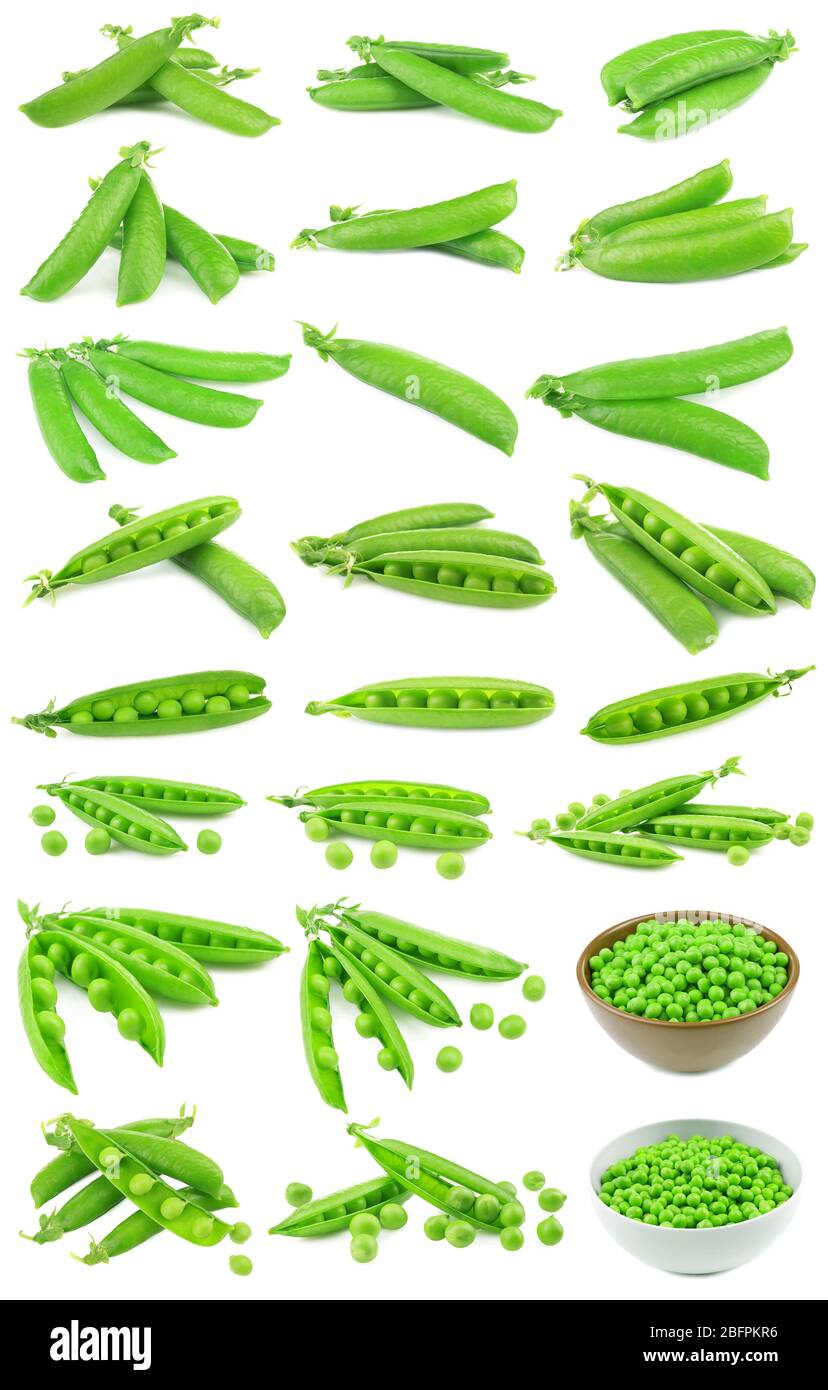 Green peas on white background Stock Photo - Alamy