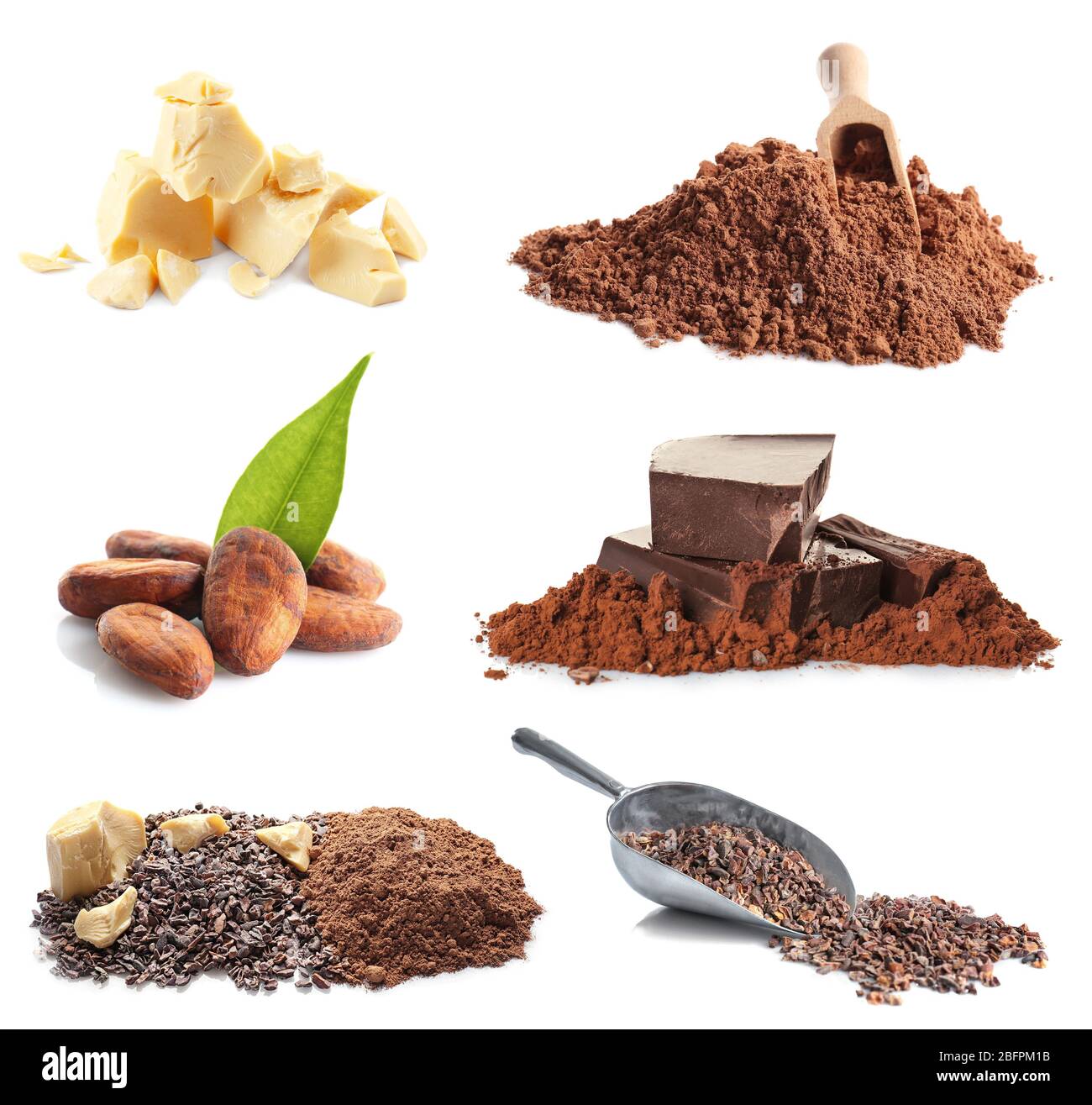 Set of cocoa products on white background Stock Photo - Alamy