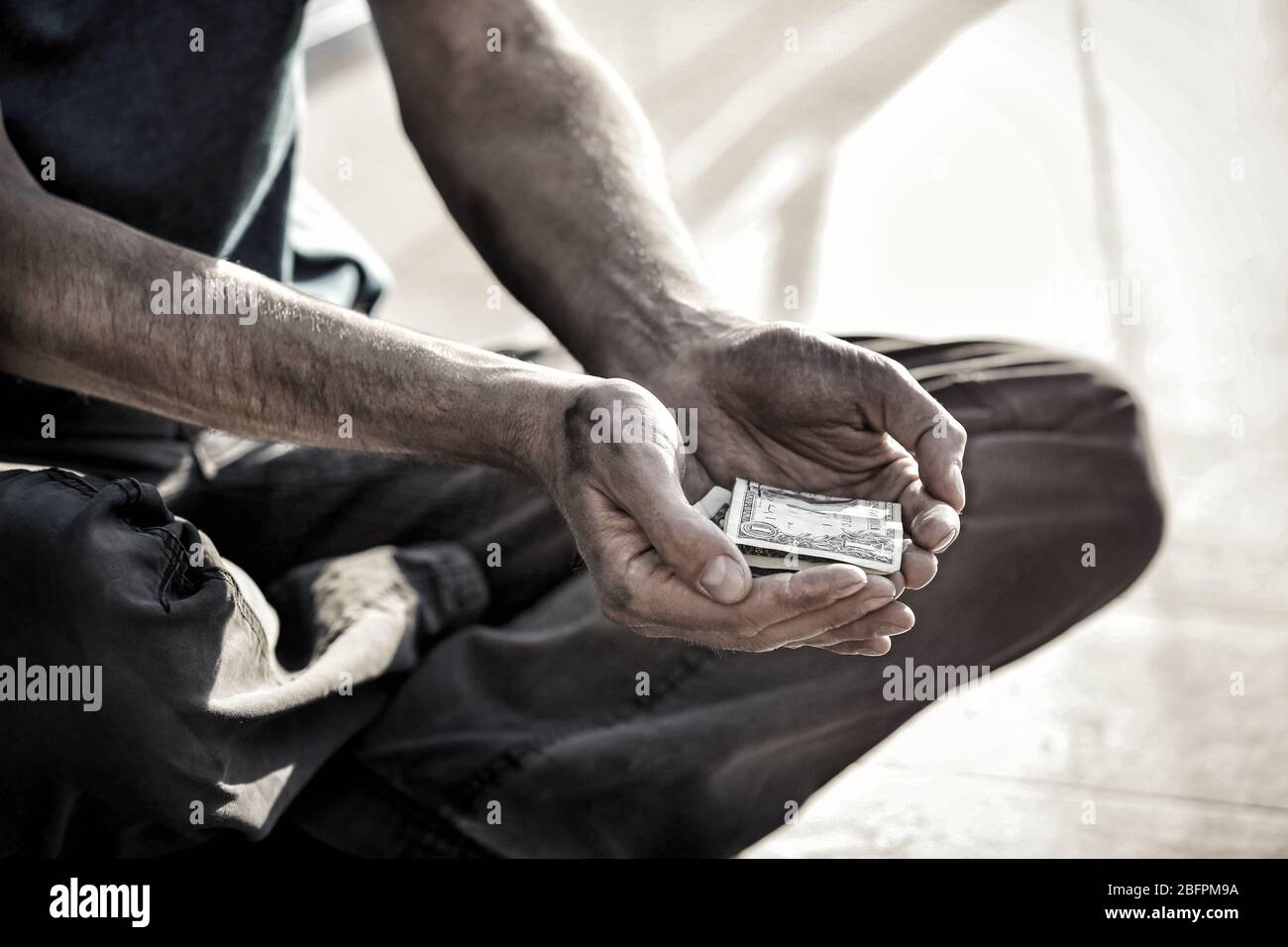 Poverty concept. Poor man begging for money on street, closeup Stock ...
