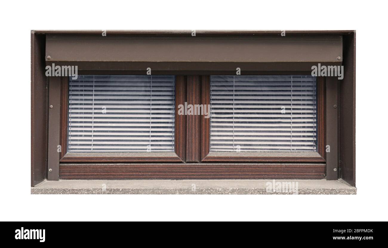 Window with modern blinds on white background Stock Photo - Alamy